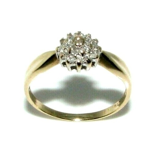 Ladies womens 9ct 9carat yellow gold diamond cluster ring UK size M 1/2 ...