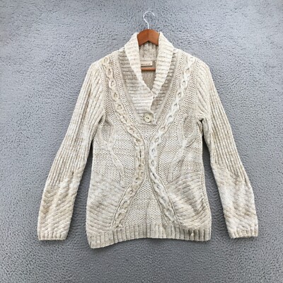 DKNY Sweater Womens L Beige Knit Shawl Collar One Button Pullover Long ...