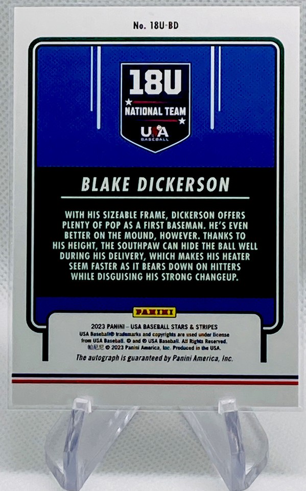 2023 USA Stars & Stripes Blake Dickerson 18U National Team Insert Auto ...