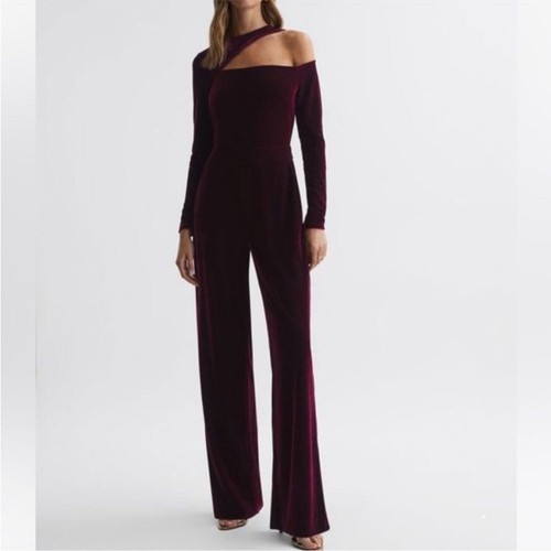 NWT REISS ADELE Velvet Off the shoulder Jumpsuit Berry Size 10 | eBay