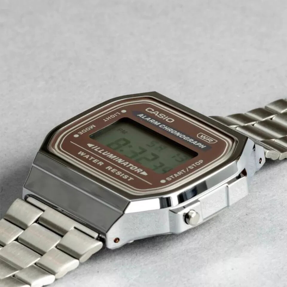 CASIO VINTAGE ICONIC A168WA-5A SILVER DIGITAL STOPWATCH ALARM WR BRAND ...