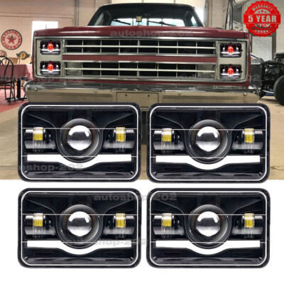 4Pcs 4x6 Inch LED Headlights with Red Devil Eye DRL fit 1986 Chevrolet ...