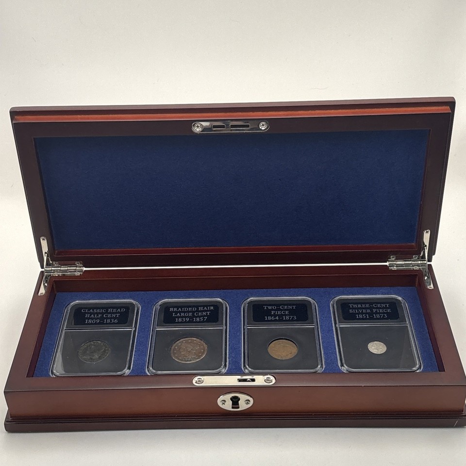 Rare U.S. Cent Coin Collection (4 Coins) Half Cent, Large Cent, 2¢, 3 ...