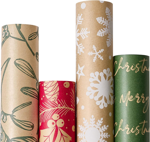 Vintage Recyclable Christmas Wrapping Paper Rolls, Brown Kraft Wrapping ...