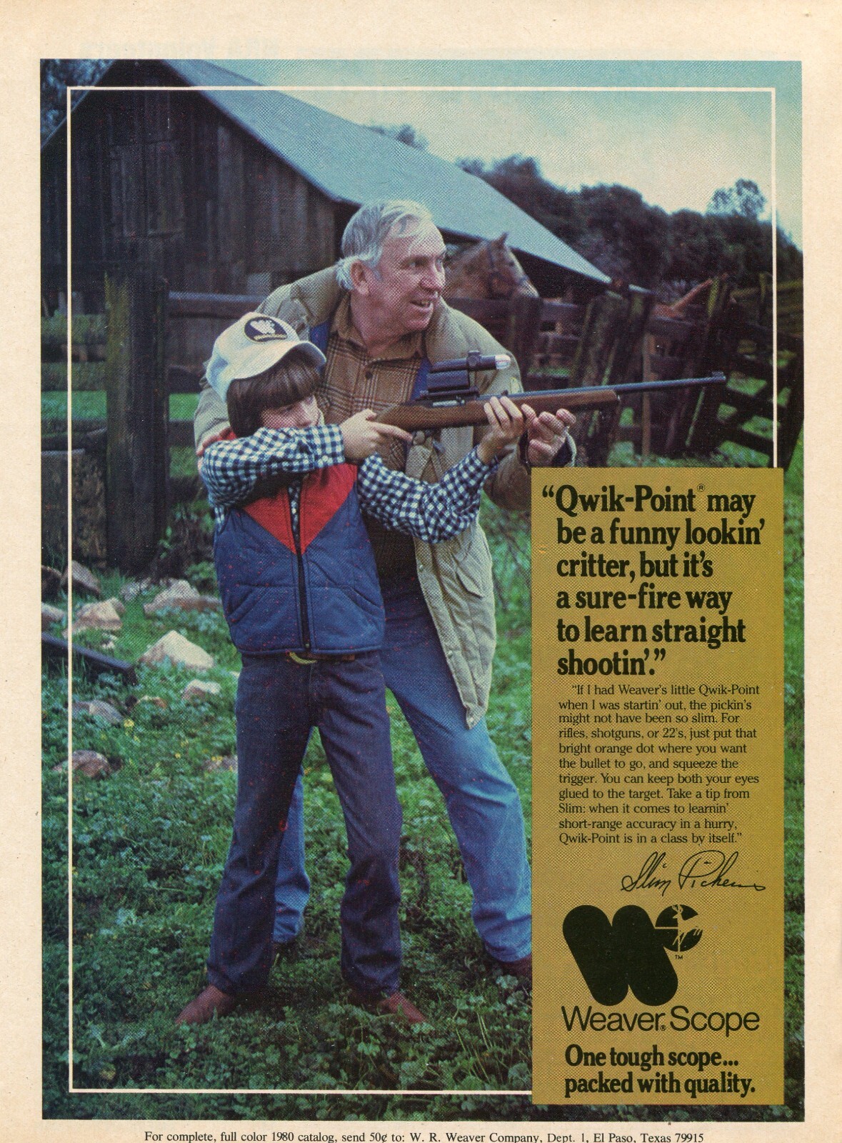 1980 Print Ad of Weaver Qwik-Point Rifle Scope w Slim Pickens | eBay