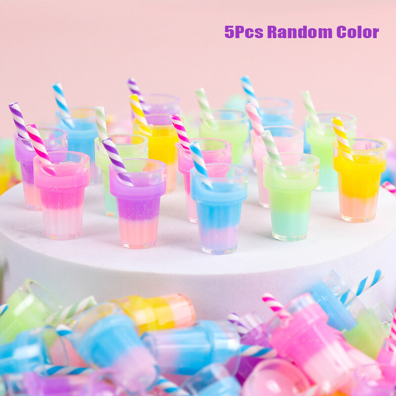 5Pcs 1:12 Dollhouse Miniature Milk Tea Cup Color Juice Drink Cup Play ...
