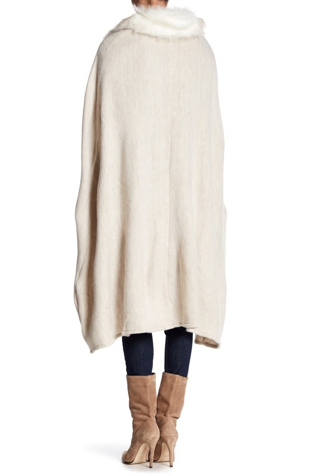 New Cejon Faux Fur Collar Acrylic Sweater Knit Cape Natural OS | eBay