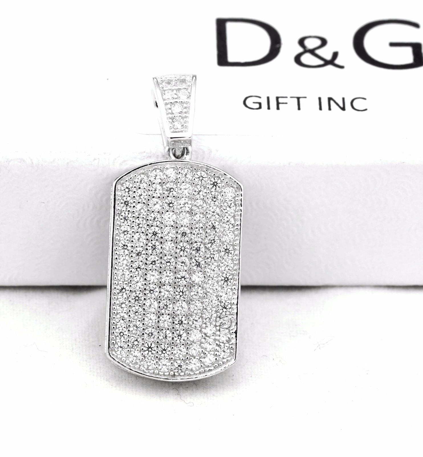 DG Men's 925 Sterling Silver 29mm Cubic Zirconia DOG TAG Mini Pendant ...