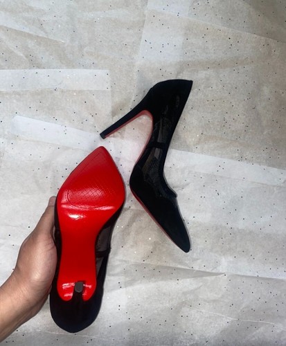 RED BOTTOM BLACK SHEER SUEDE STILETTO POINTED TOE HEELS SIZE 7-11 | eBay