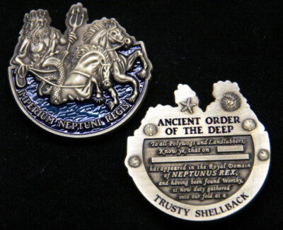 TRUSTY SHELLBACK NEPTUNUS REX CHALLENGE COIN EQUATOR CROSSING PIN UP ...