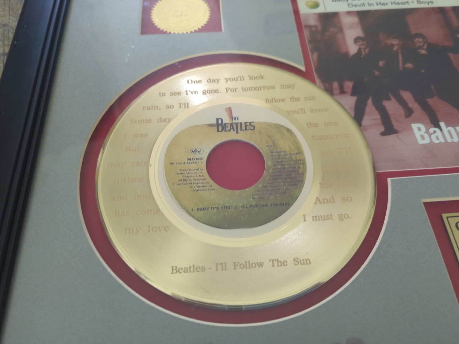 BEATLES ROCKOLA GOLDEN AGE OF ROCK N ROLL 24K GOLD RECORD BABY ITS YOU ...