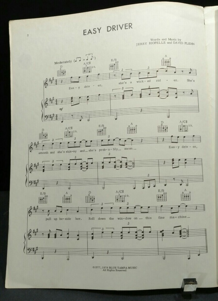 Easy Driver Sheet Music Kenny Loggins Piano Vocal Guitar 70s POP Rock ...