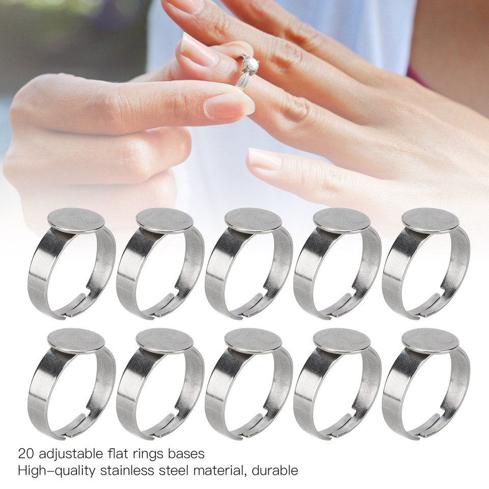 20pcs Blank Rings Adjustable Stainless Steel Flat Rings Bases For Men ...