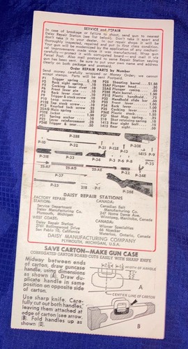 BG1273 Vtg 1956 Daisy Pump BB Gun Instructions & Parts List Model 25 ...
