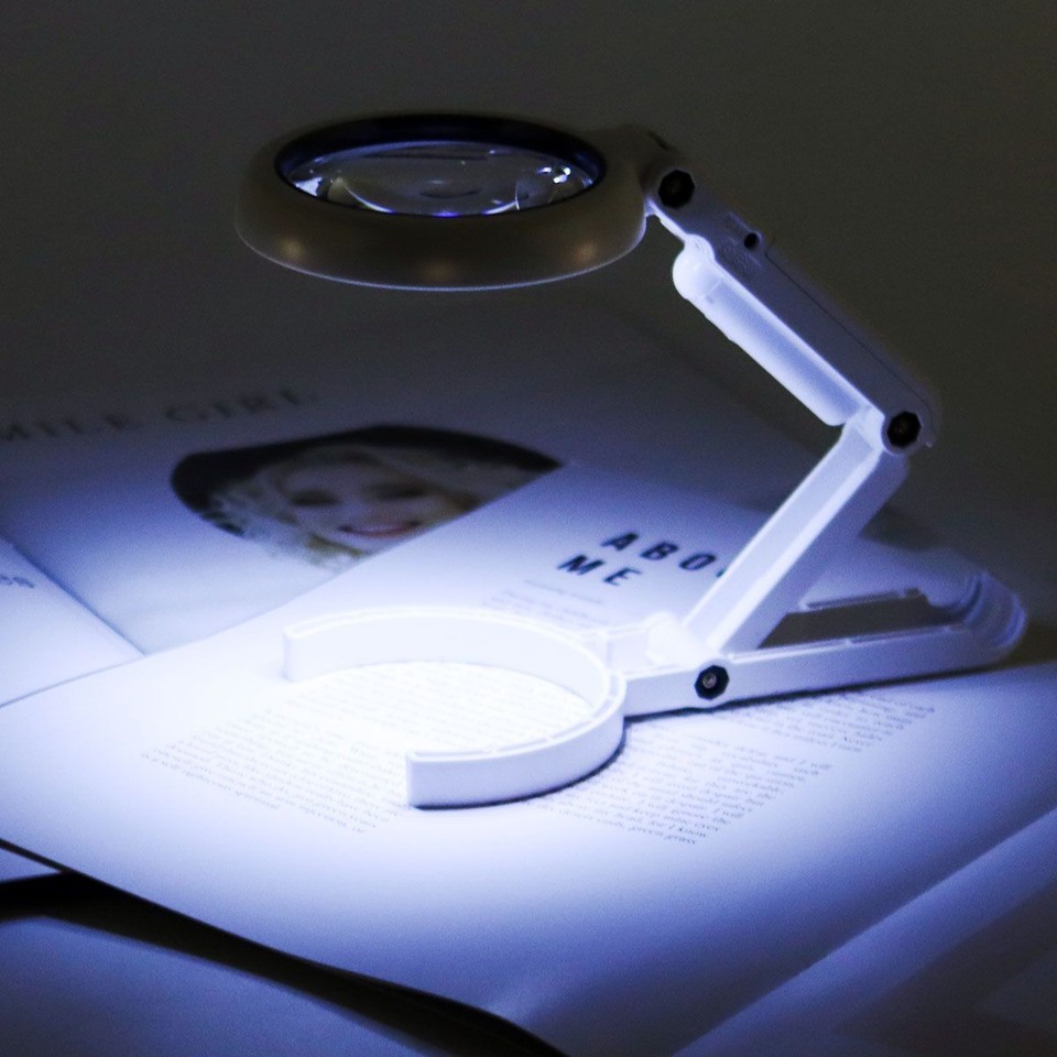5X 10X Magnifying Glass Stand Foldable Dimmable Magnifier With Light 8 ...
