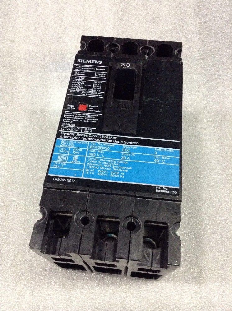 Siemens ED43B030 30 Amp 480V 3 Pole Circuit Breaker for sale online | eBay