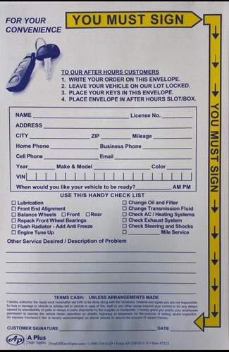 100xKey Drop Off Envelope EBNO-1-Y Qty100 | eBay