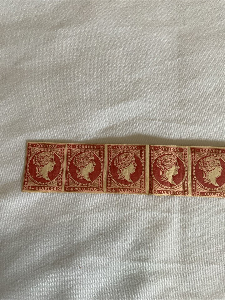 SPAIN-(-1856-)-Scott #45-QUEEN ISABELLA II-STRIP of 8 Stamps.MNH/OG ...