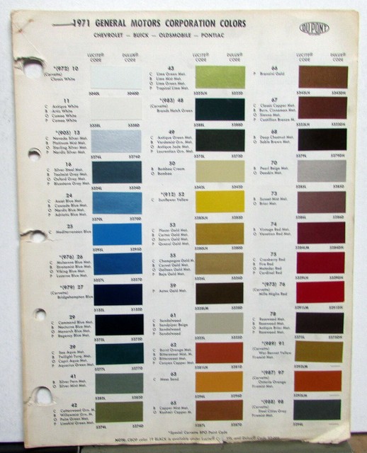 1964 CHEVROLET PONTIAC OLDSMOBILE CADILLAC BUICK ACME COLOR PAINT CHIP ...