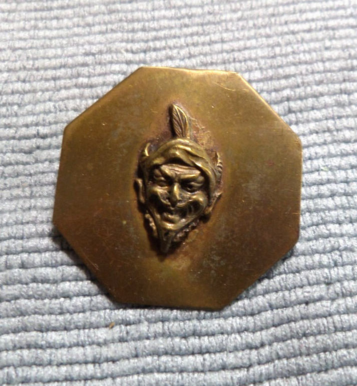 Vintage Antique Metal Picture Octagon Shape Button DEVIL HORNED ...