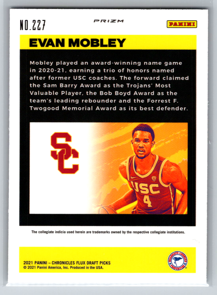 Evan Mobley 2021-22 Panini Chronicles Draft Picks Bronze Prizm Rookie ...