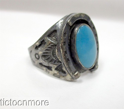 VINTAGE NAVAJO INDIAN PICTO SIGNED STAMPED ARROWS SUNRAY HORSESHOE RING ...