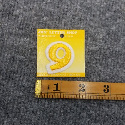 Yellow Number 9 Patch Joy Letter Shop Embroidered Stick On Iron On | eBay
