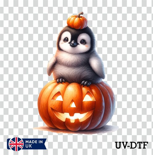 Halloween Pumpkin Penguin UV DTF Sticker - Glass Laptop Tumbler Wall ...