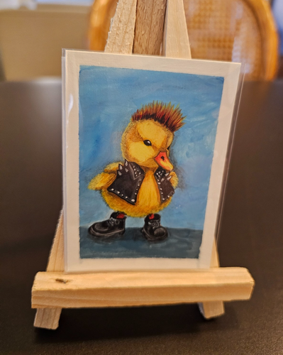 ACEO Original Painting, Punk Rock Duck, Fantasy Art, by Waya | eBay