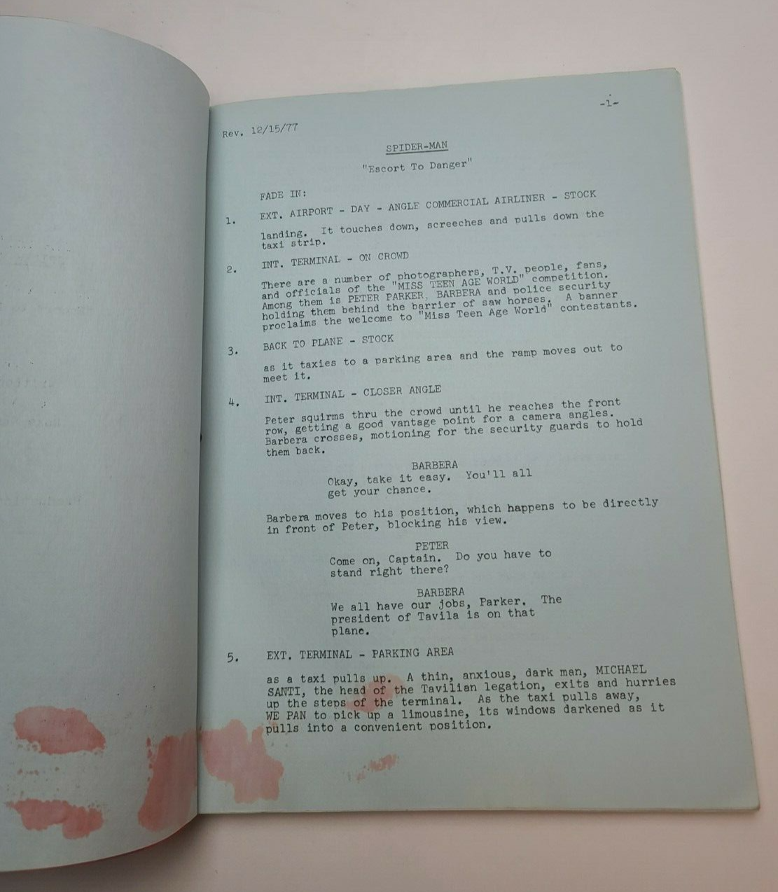 THE AMAZING SPIDER-MAN / 1977 TV Script, Spiderman "Escort to Danger ...