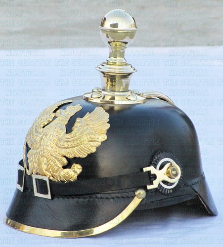 German Pickelhaube Helmet Prussian Leather Helmet Ball Spike Halloween ...
