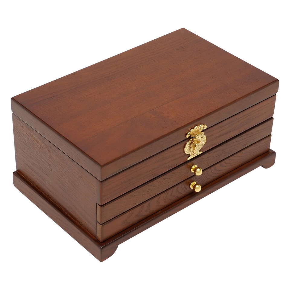 Elegant 3-Layer Wooden Jewelry Box with Pull-Out Drawers for Organized ...