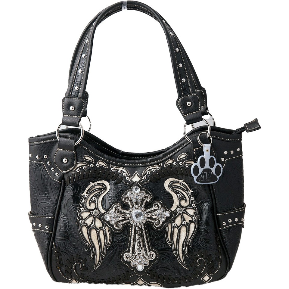 Western Rhinestone Cross Angel Wings Concealed Carry Handbag Wallet ...