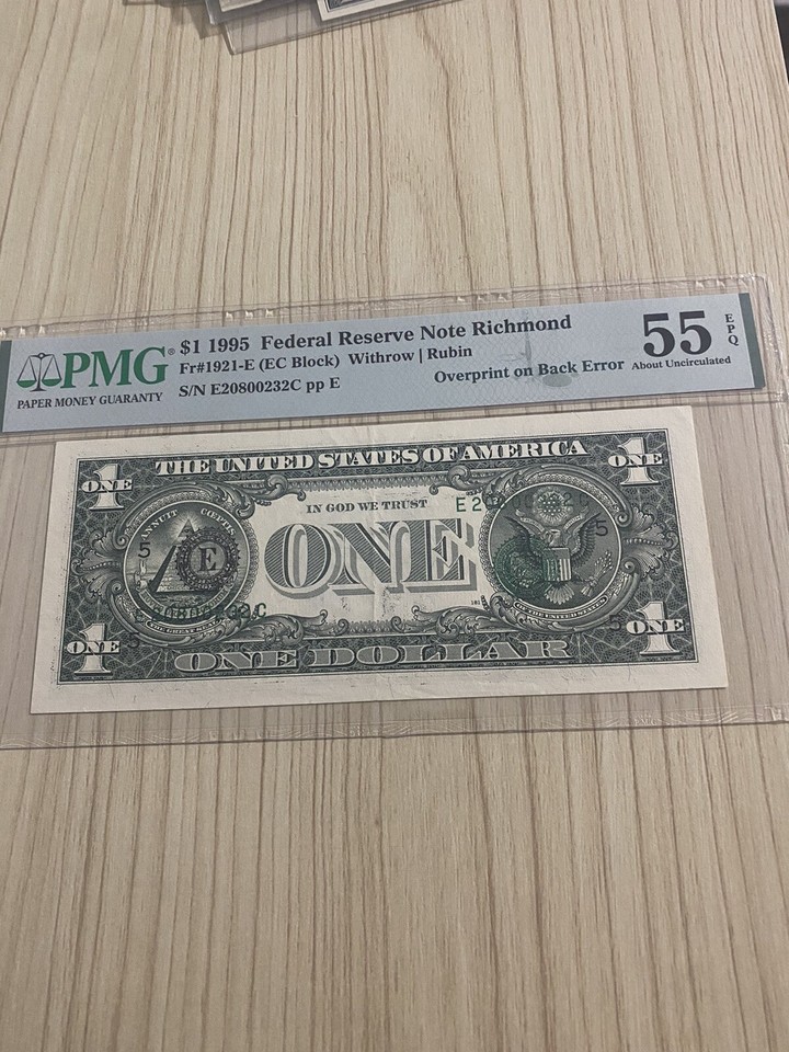 1995 $1 Overprint On Back Error PMG 55 | eBay