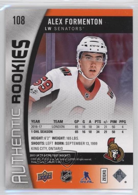 2017 SP Game Used Authentic Rookies Orange Rainbow /117 Alex Formenton ...