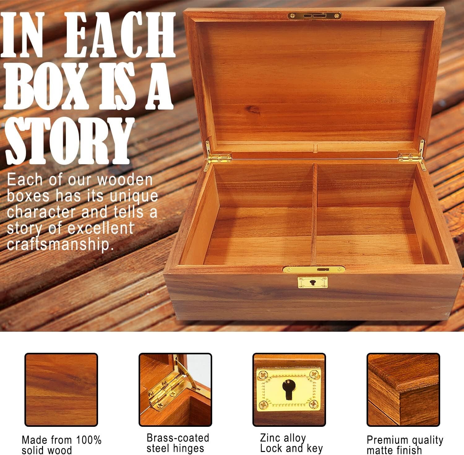 Wood Box Large Decorative Wooden Storage Box with Hinged Lid and ...