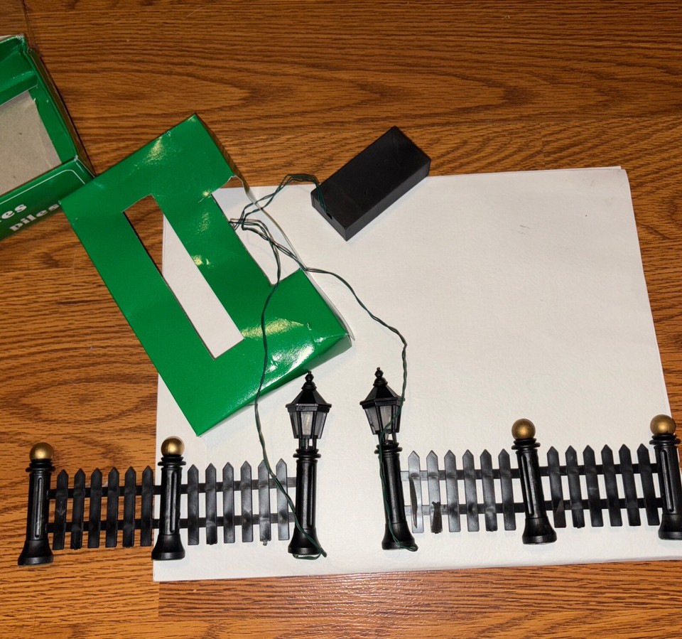 Village Lamp Post Fence Battery Operated Christmas Plastic Two Pieces ...