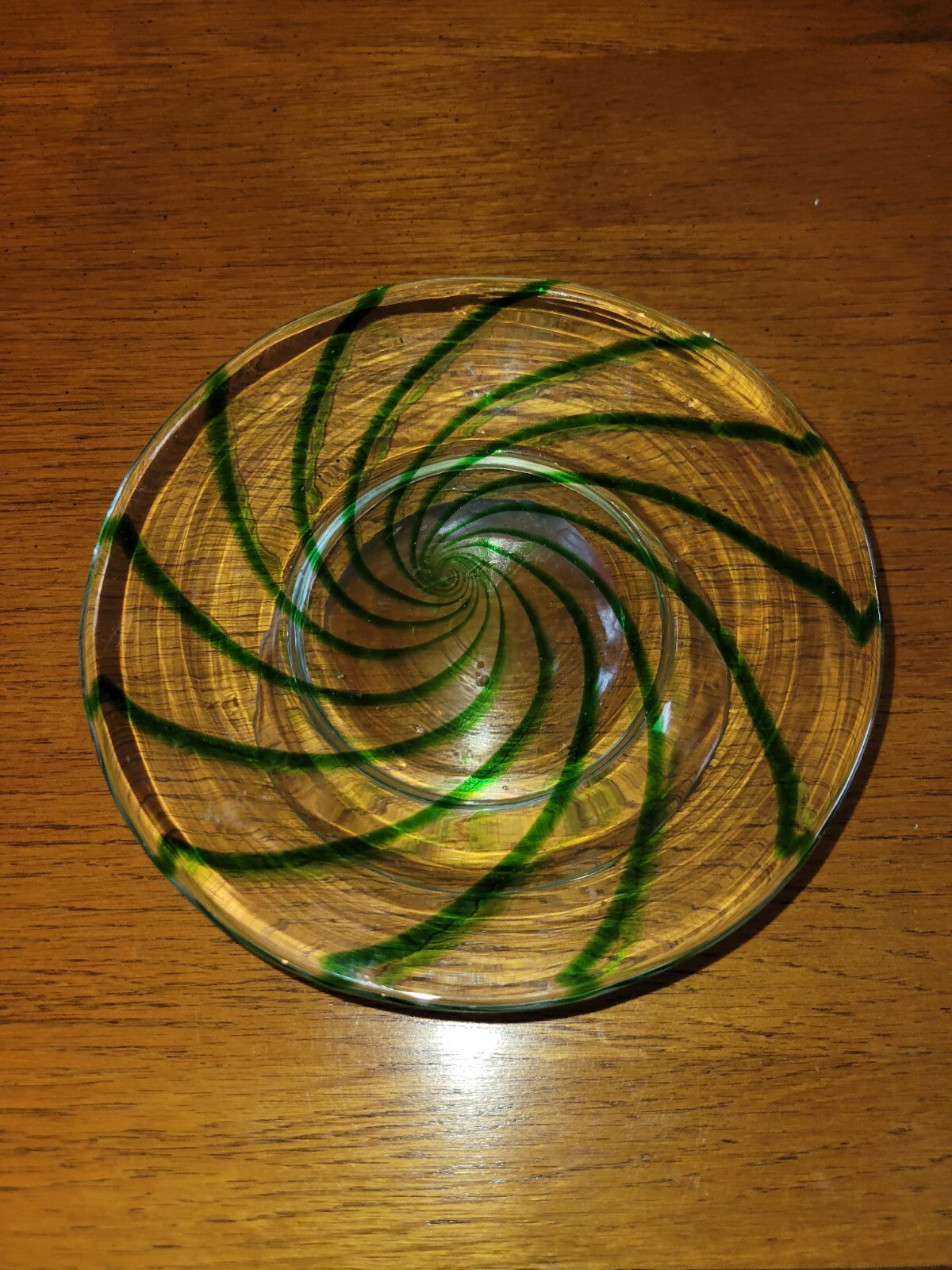 Vtg Murano Style Art Glass Green Clear Swirl Candy Stripe Footed Plate ...