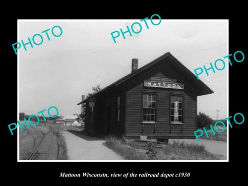 OLD POSTCARD SIZE PHOTO OF MATTOON WISCONSIN THE RAILROAD DEPOT STATION ...