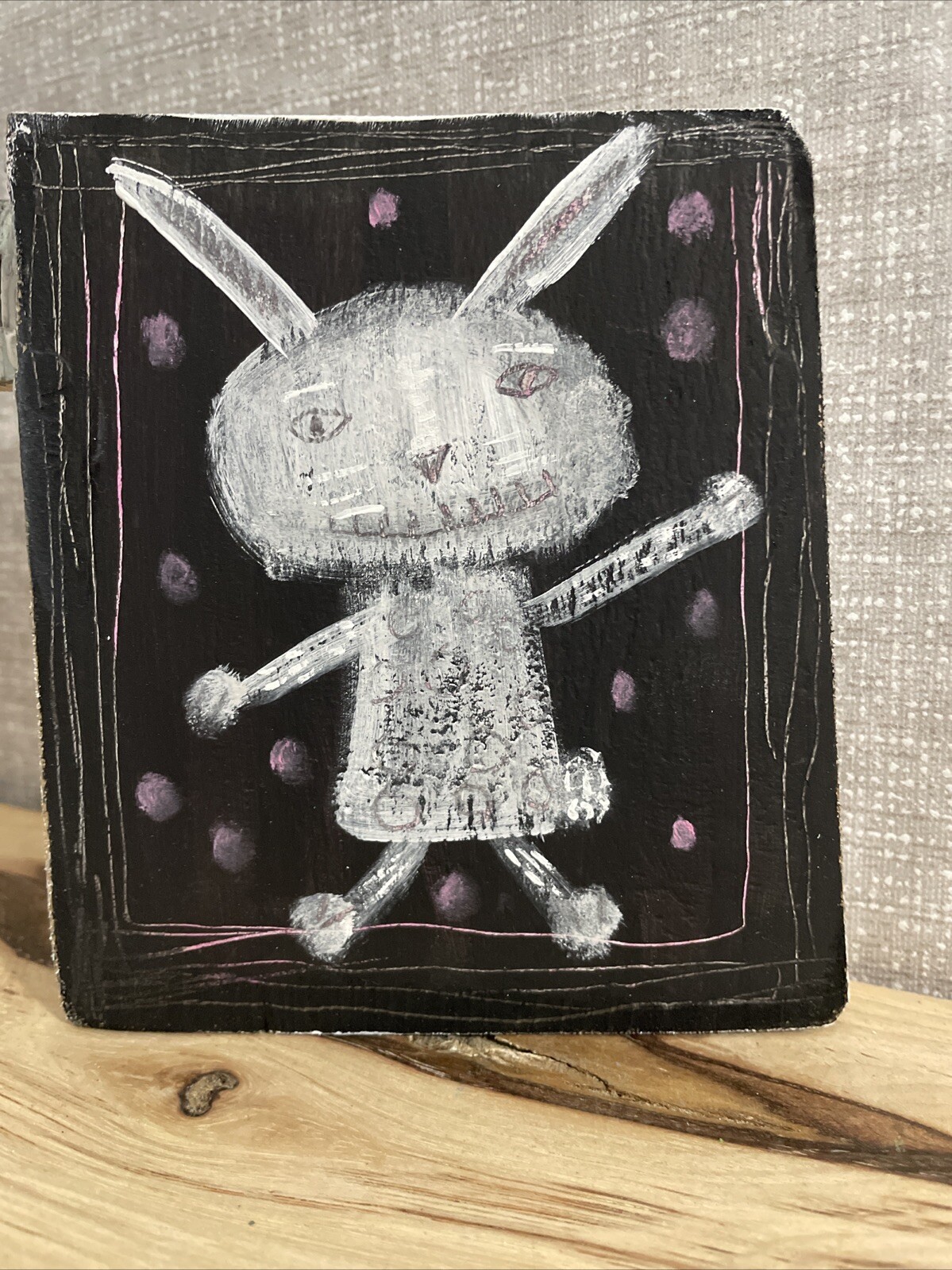 White Rabbit Outsider Folk Art Painting On Reclaimed Wood AHfolkart ...