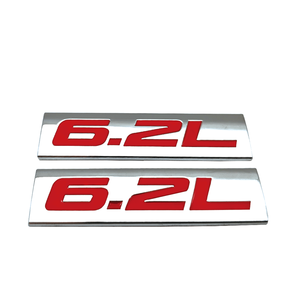 2Pcs Metal Silver& Red 6.2L Engine Emblem Fender Sport Car Badge ...