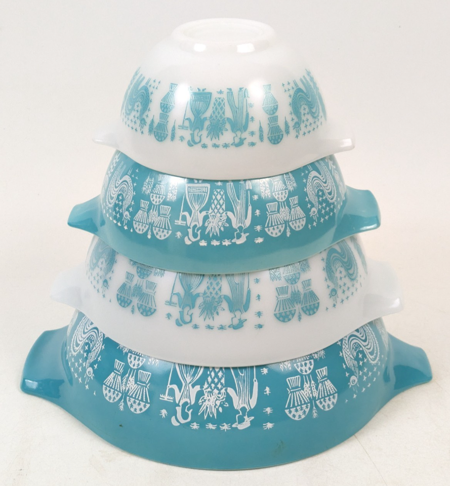 Vintage Pyrex Amish Butterprint Cinderella Mixing Bowls Turquoise/White ...