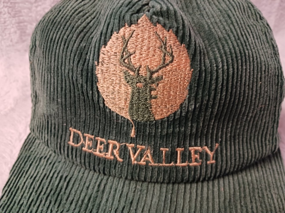 Vintage Deer Valley Ski Resort Hat Cap 80s Green Corduroy - Leather ...
