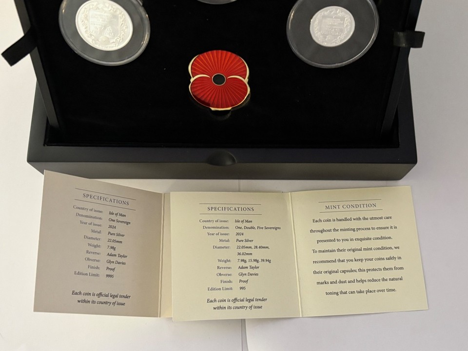 2024 RBL Remembrance Poppy Silver Proof Sovereign Coin Set Boxed +COA ...