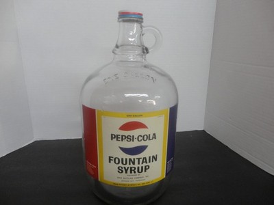 PEPSI SODA FOUNTAIN SYRUP JUG PAPER LABEL W/CAP CLEAR GLASS JOHNSON ...