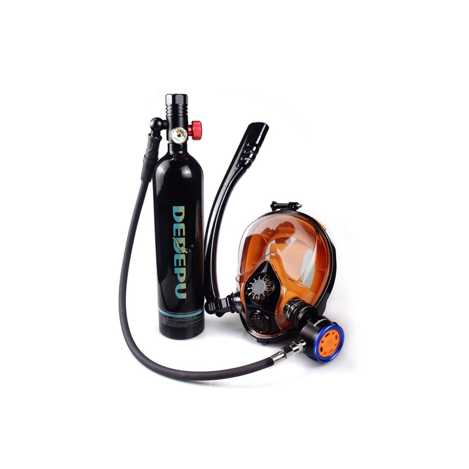 DEDEPU Scuba Diving Kit 1L Oxygen Tank Full Face Diving Mask Set Dive ...