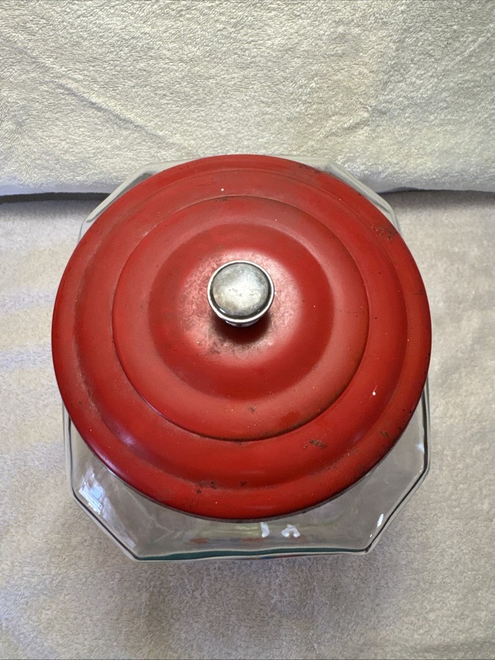 Lance 8 Sided Glass Vintage Cookie Cracker Display Counter Jar Red ...
