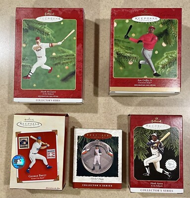 Lot of 5 Hallmark MLB Baseball Ornaments McGuire Griffey Brett Aaron ...