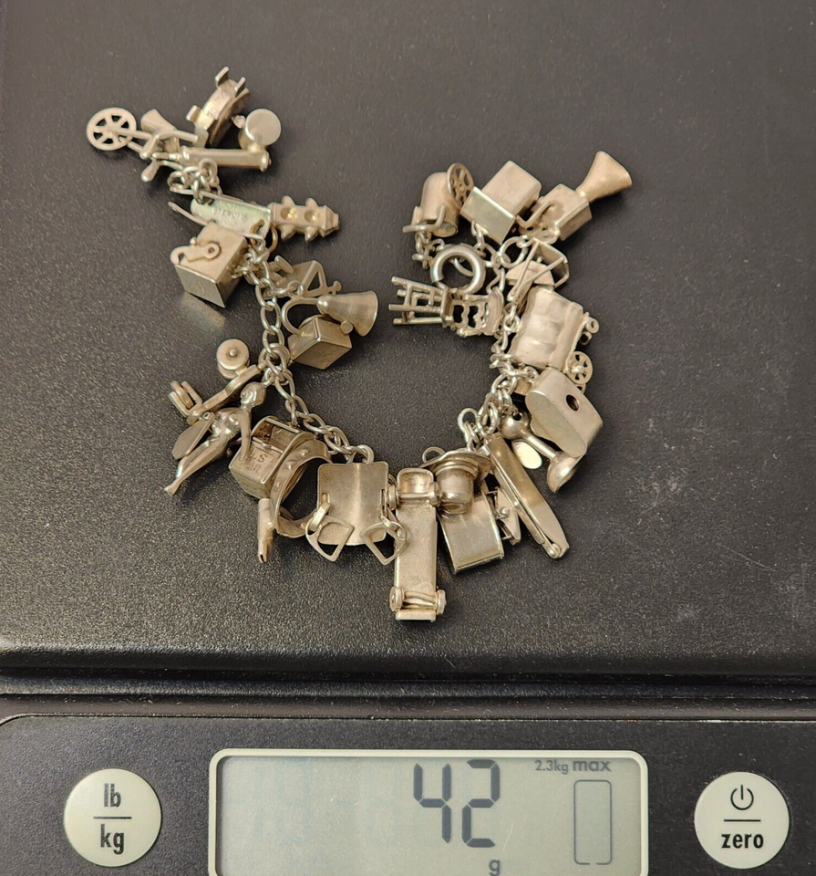Vintage Estate Sterling Movable Charm Bracelet 27 Charms 7" | eBay