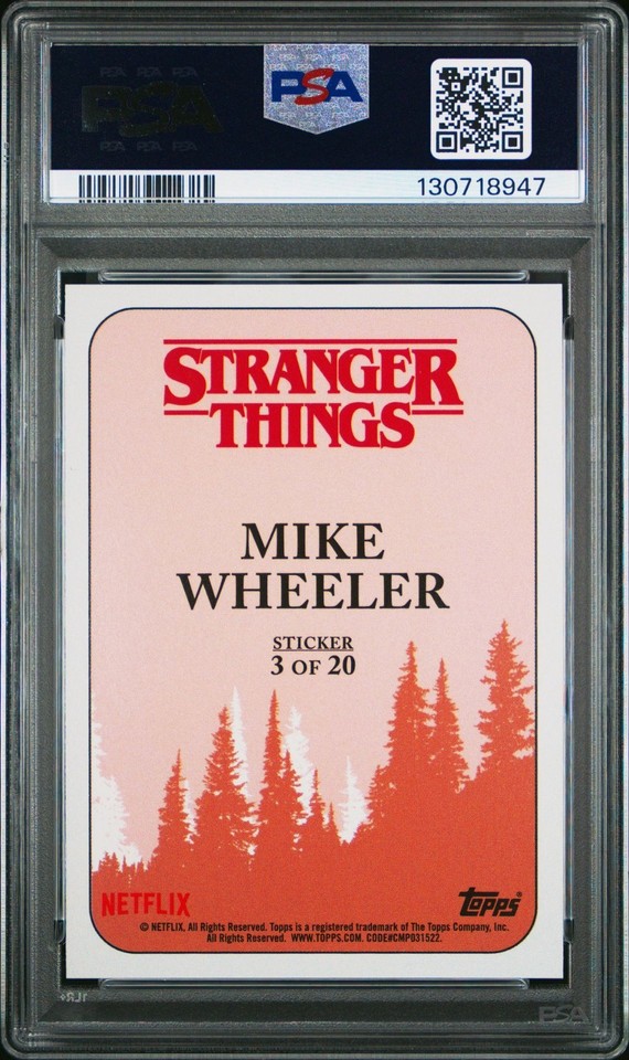 2018 TOPPS STRANGER THINGS PSA 10 Mike Wheeler Sticker #3 Rookie POP 21 ...